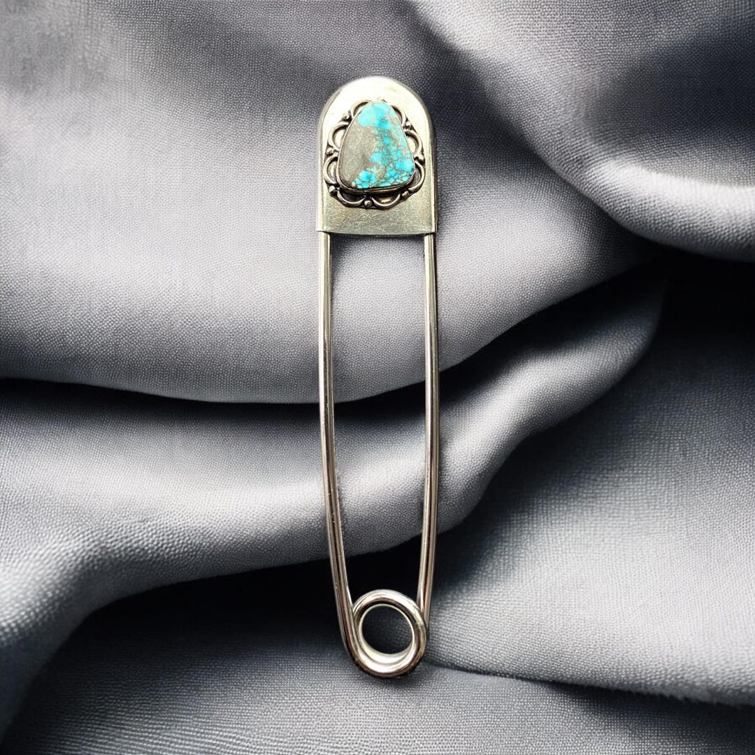 Jumbo Safety Pin Keychain With Turquoise (assembled), Scarf Pin, Hat ...
