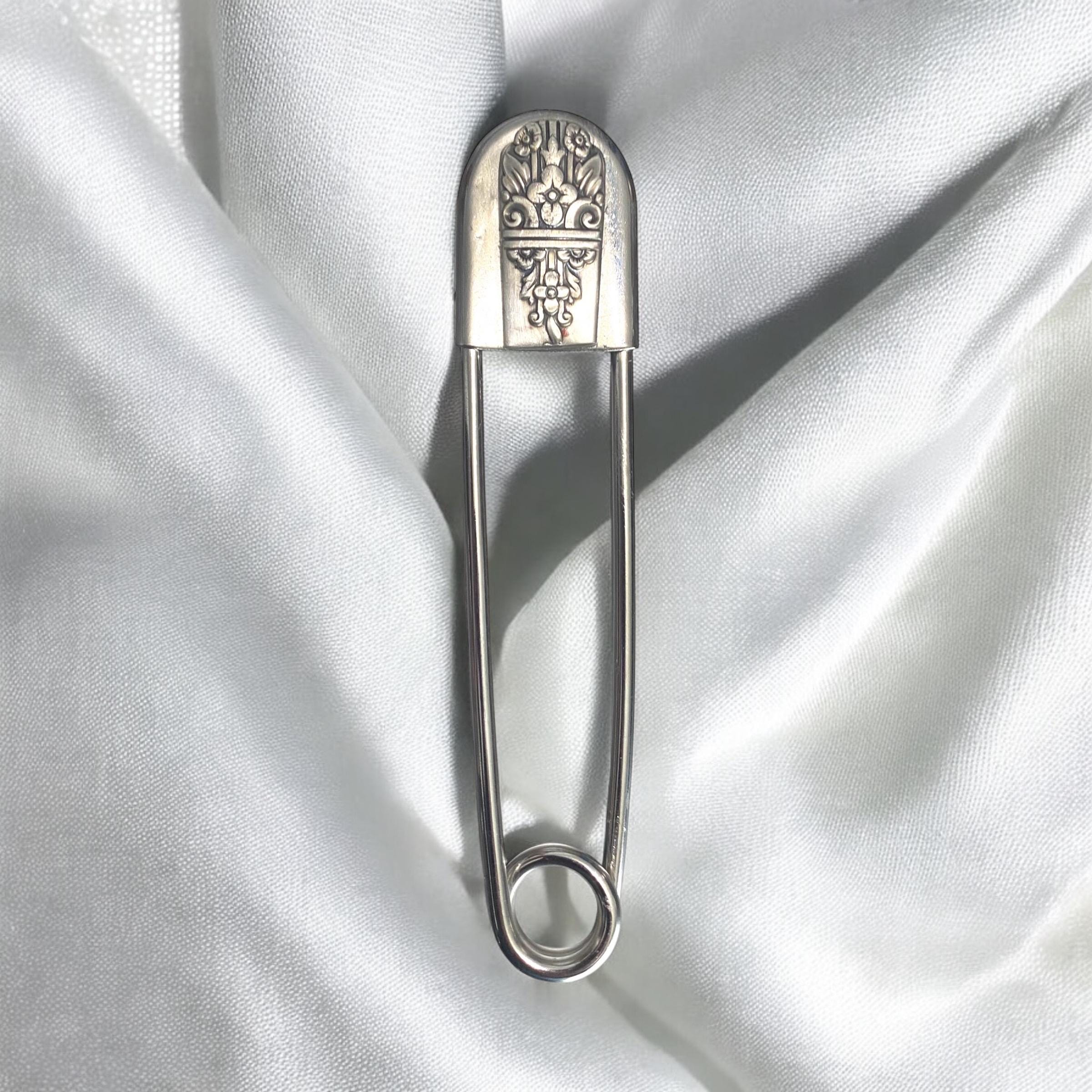 Jumbo Safety Pin Keychain: Antique Silver Spoon End, Scarf/hat Pin - Etsy