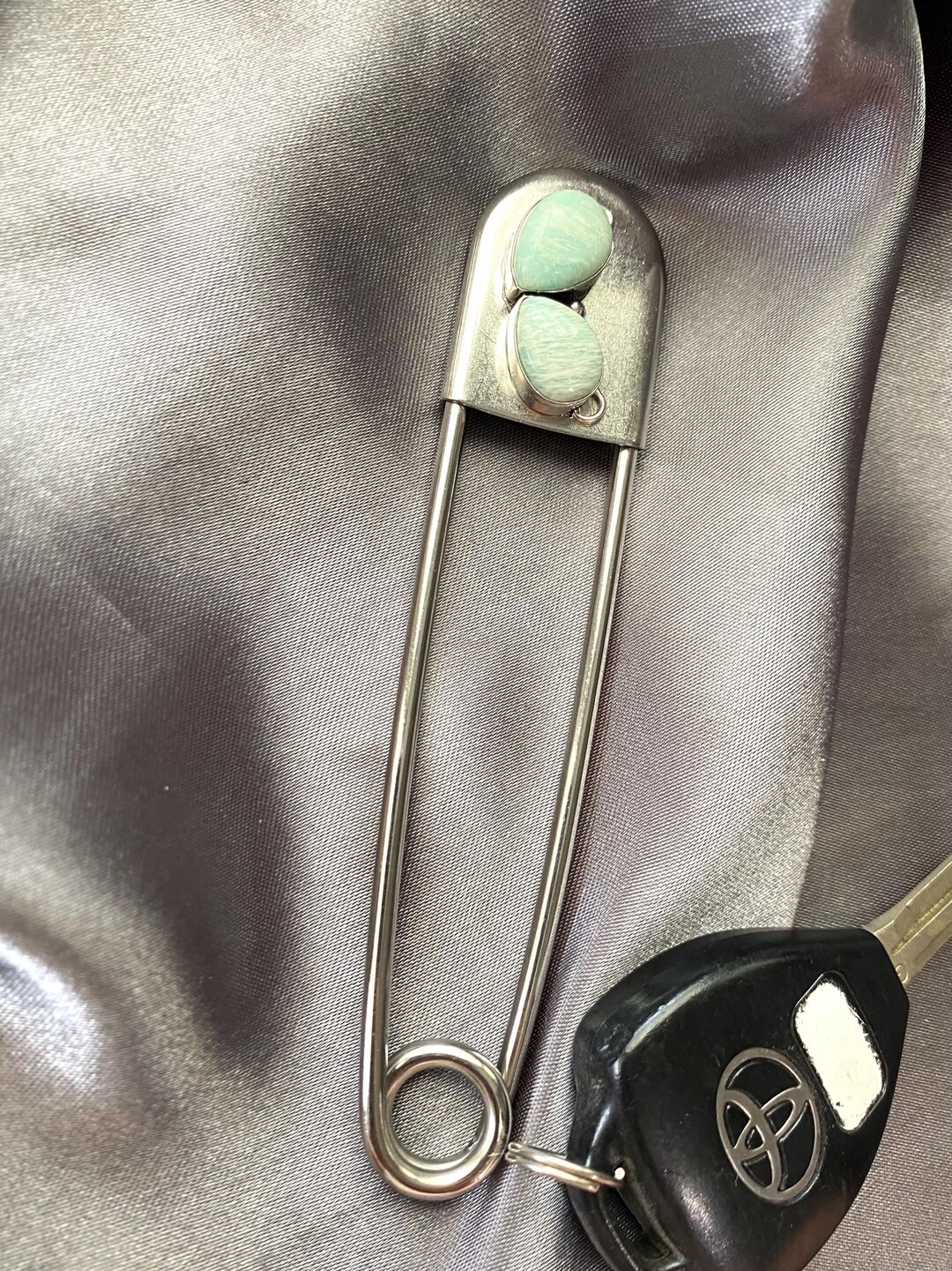 Jumbo Safety Pin Keychain With Amazonite, Scarf Pin, Hat Pin, Key ...