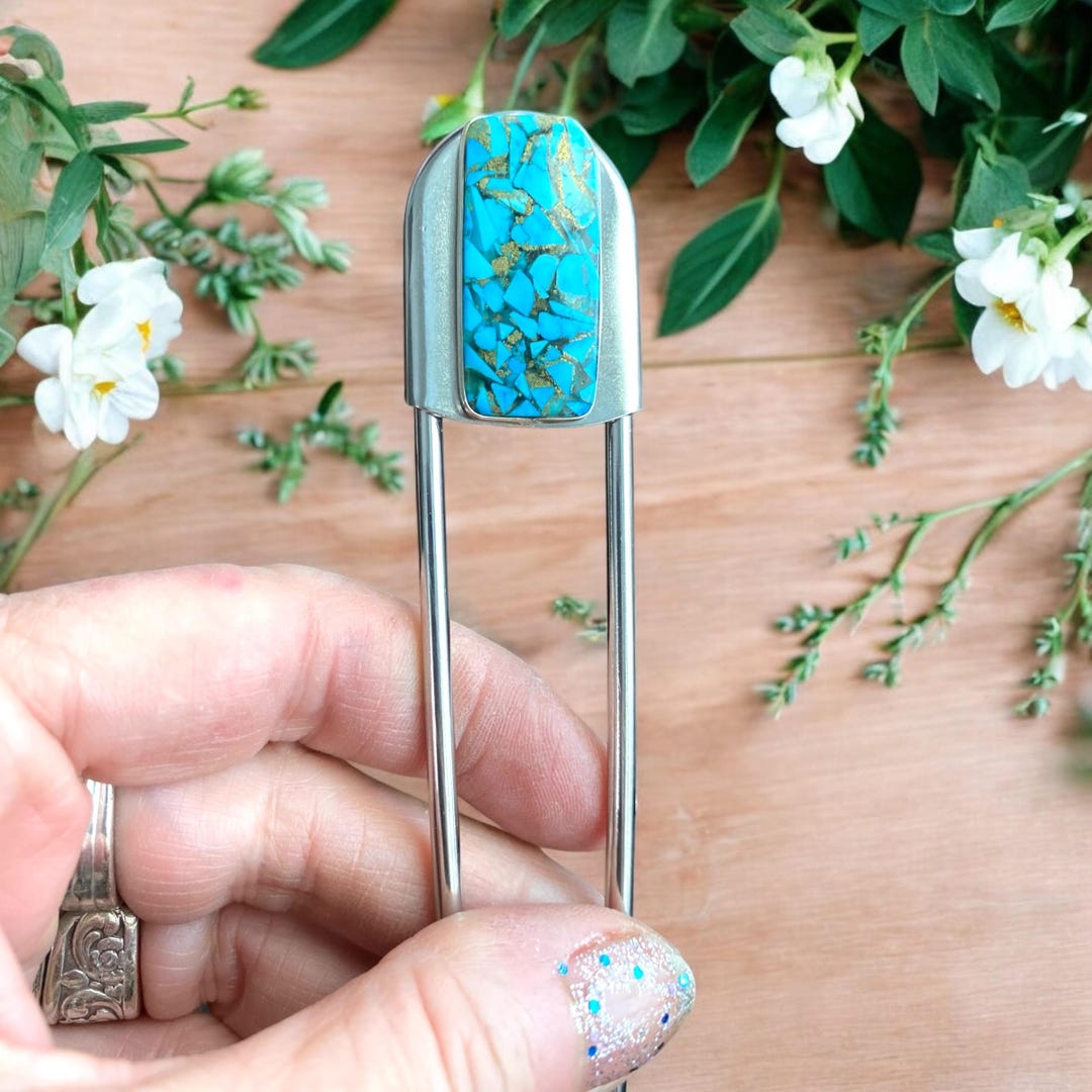 Jumbo Safety Pin Keychain With Turquoise (assembled), Scarf Pin, Hat ...