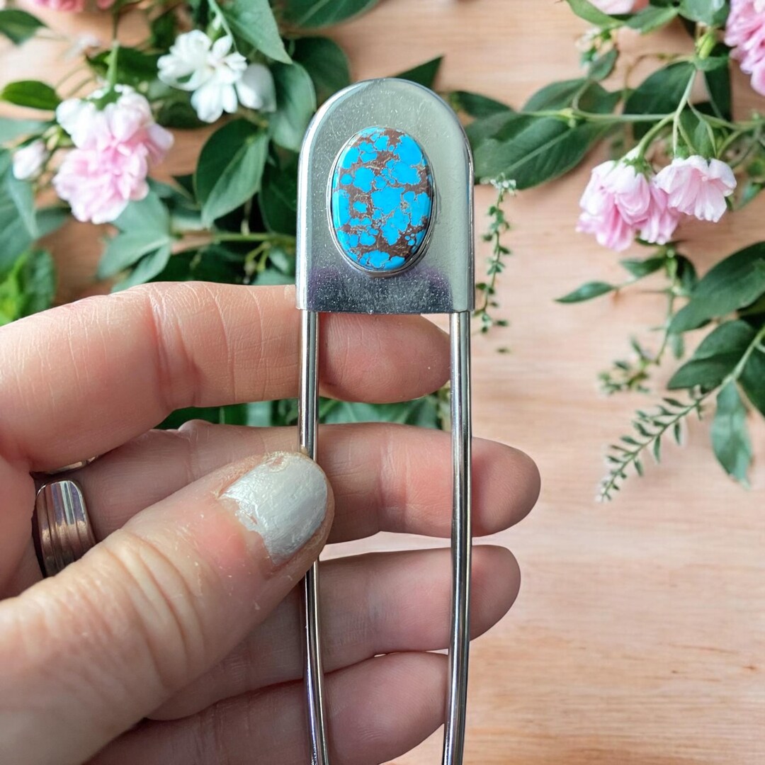 Jumbo Safety Pin Keychain With Turquoise assembled, Scarf Pin, Hat Pin ...