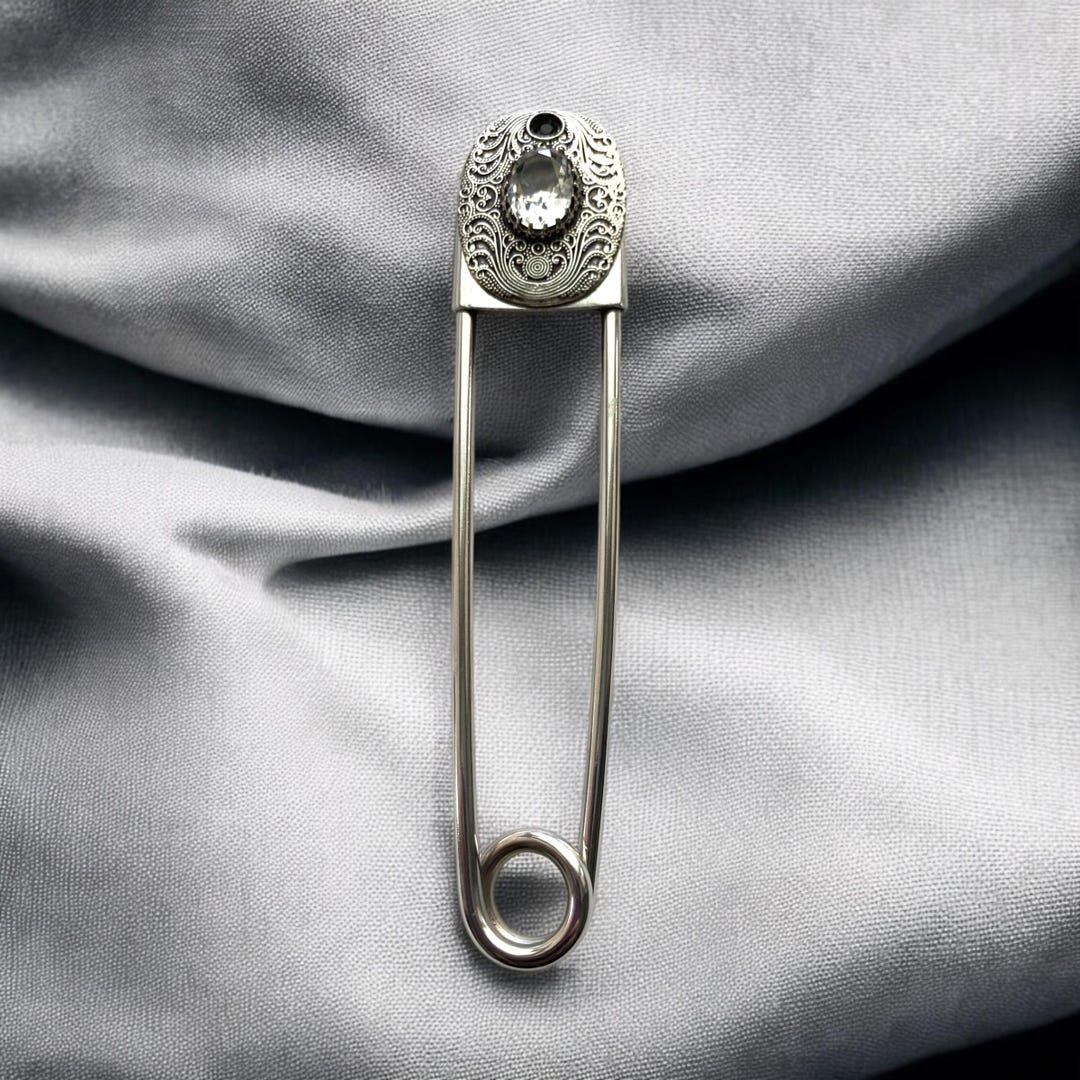 Jumbo Safety Pin Keychain With Crystal Quartz, Scarf Pin, Hat Pin, Key ...