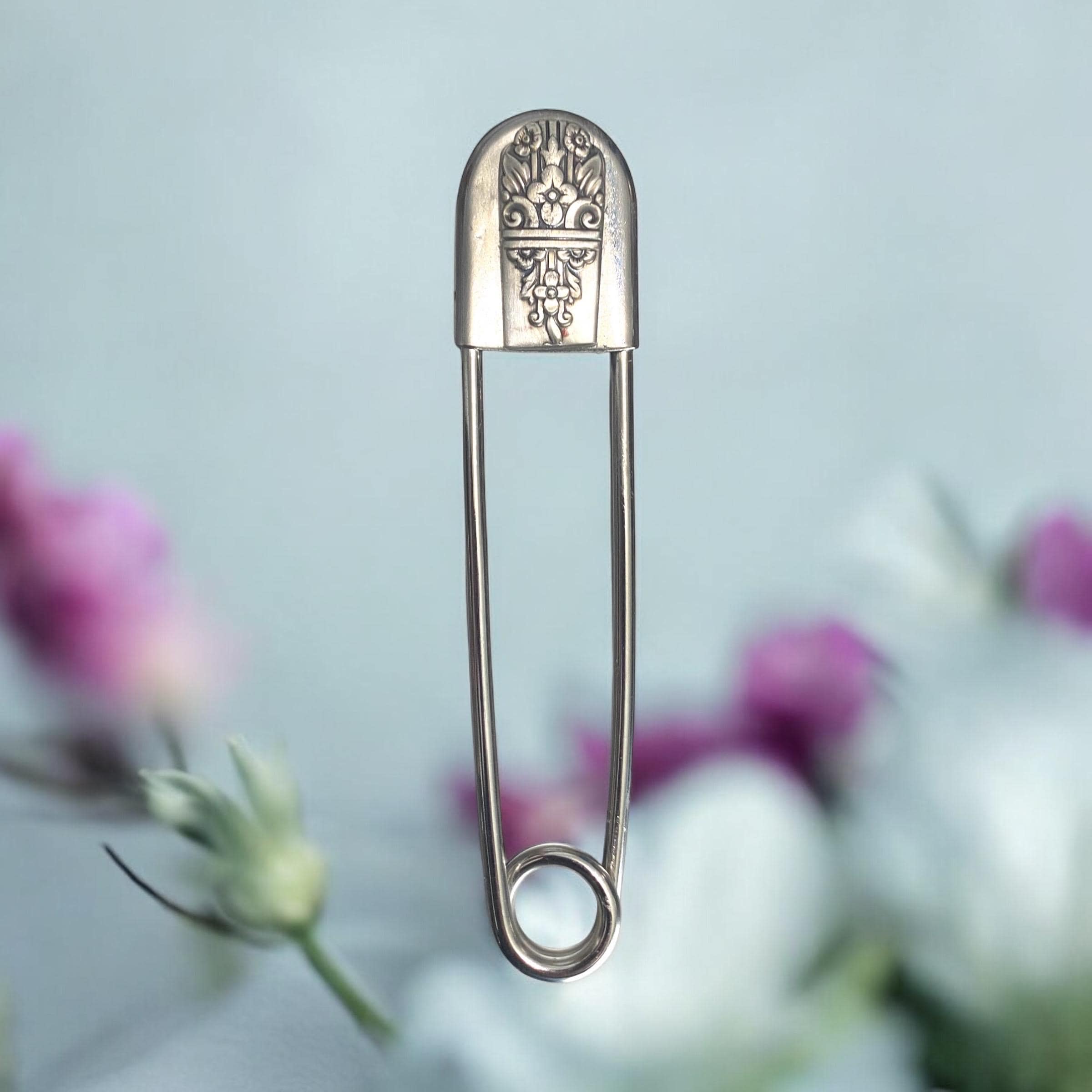 Jumbo Safety Pin Keychain: Antique Silver Spoon End, Scarf/hat Pin - Etsy