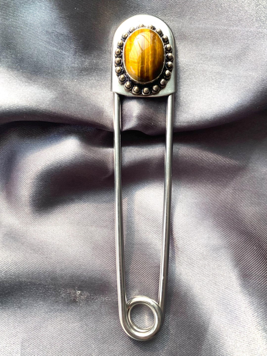 Jumbo Safety Pin Keychain With Tiger Eye, Scarf Pin, Hat Pin, Key ...