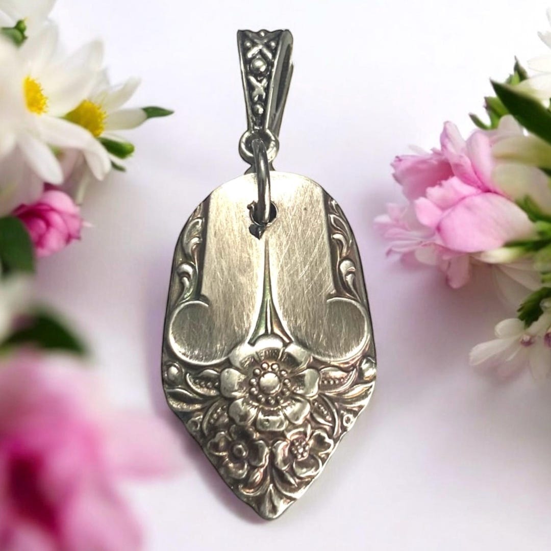 Vintage Spoon Pendant Necklace: Silver Flower, Upcycled Silverware ...