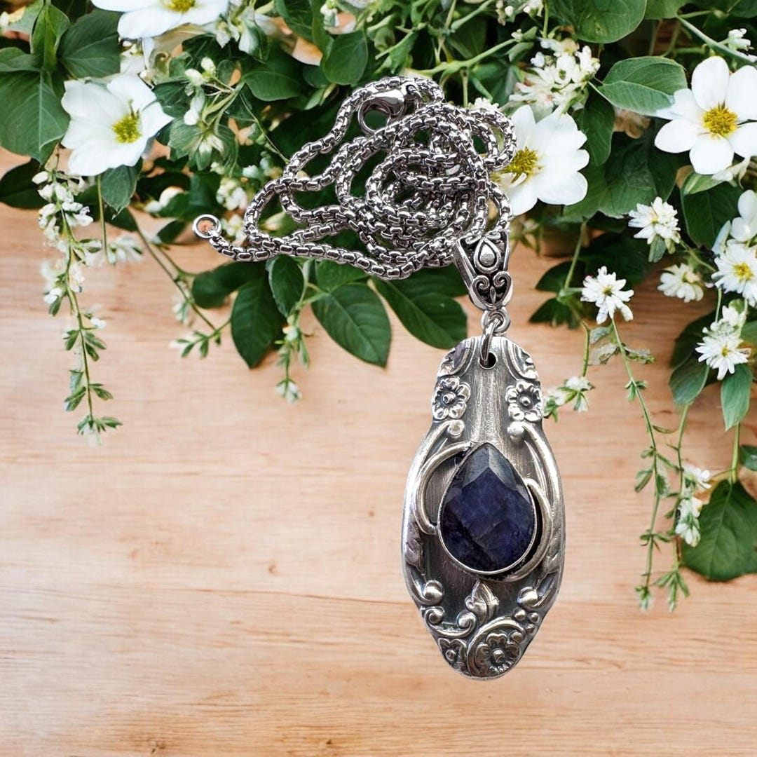 Sapphire Spoon Pendant Necklace: Vintage Silverware Jewelry - Etsy