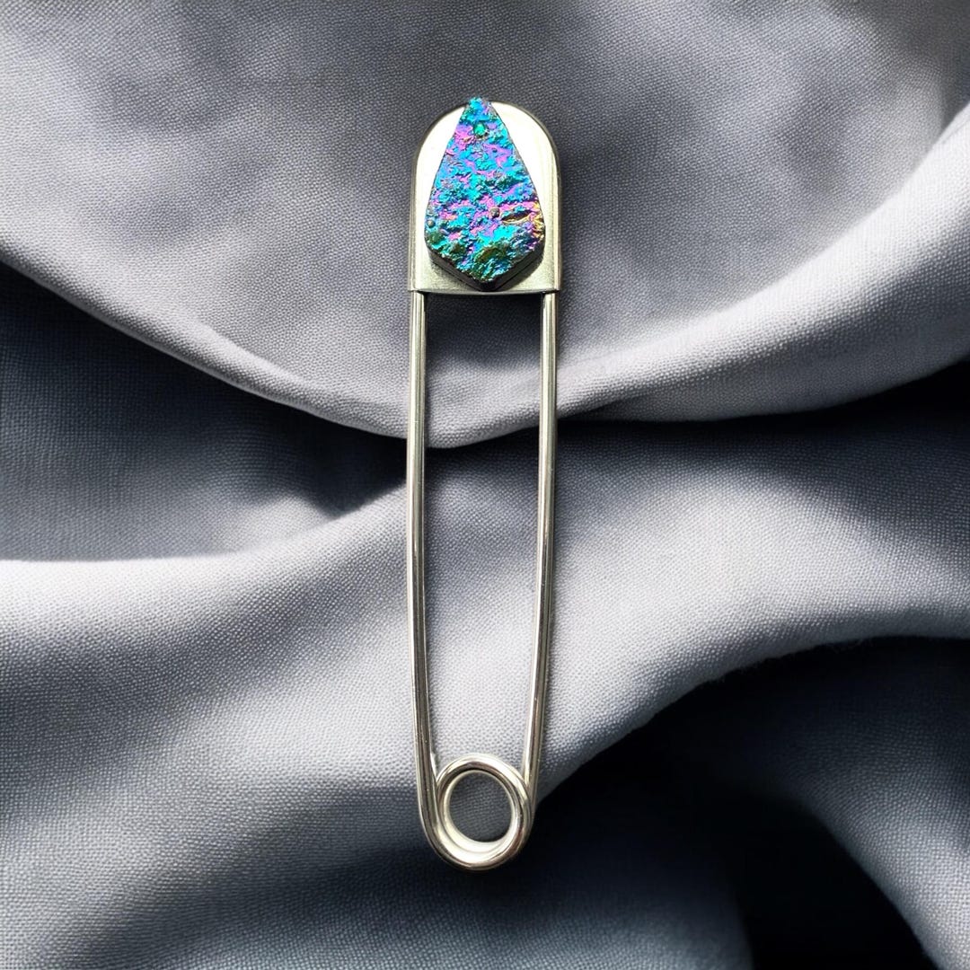 Jumbo Safety Pin Keychain With Sunshine Druzy, Scarf Pin, Hat Pin, Key ...