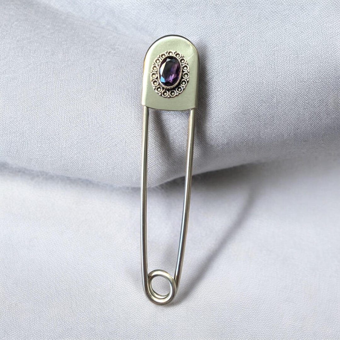 Jumbo Safety Pin Keychain With Amethyst, Scarf Pin, Hat Pin, Key Holder ...