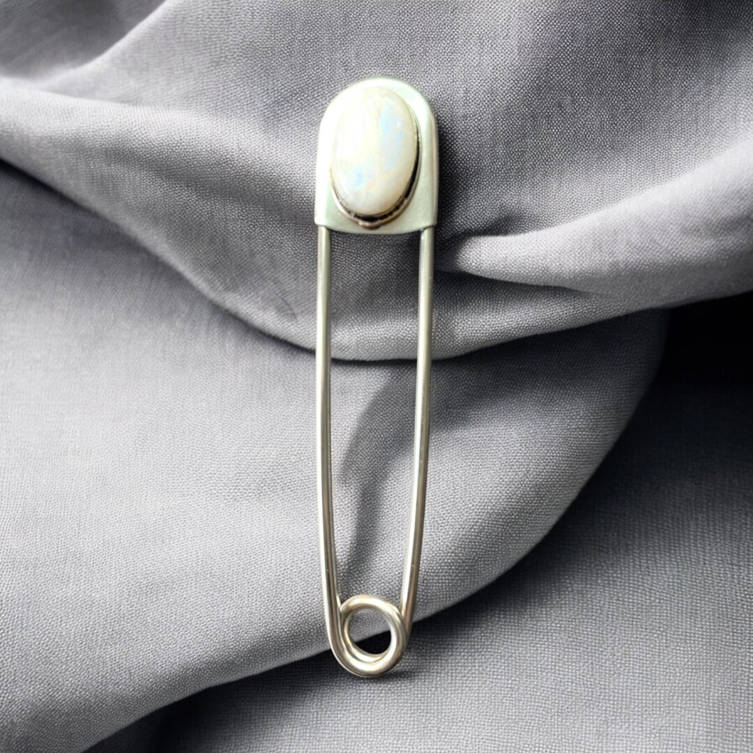 Jumbo Safety Pin Keychain With Moonstone Scarf Pin, Hat Pin, Key Holder ...