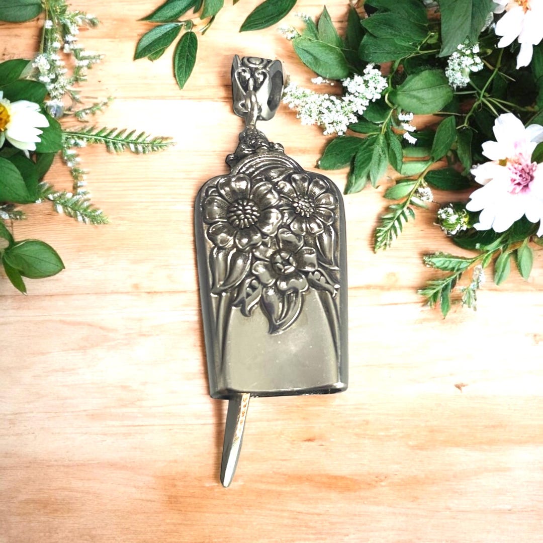 Vintage Silverware Knife Handle Bell Necklace: Floral Silverplate ...
