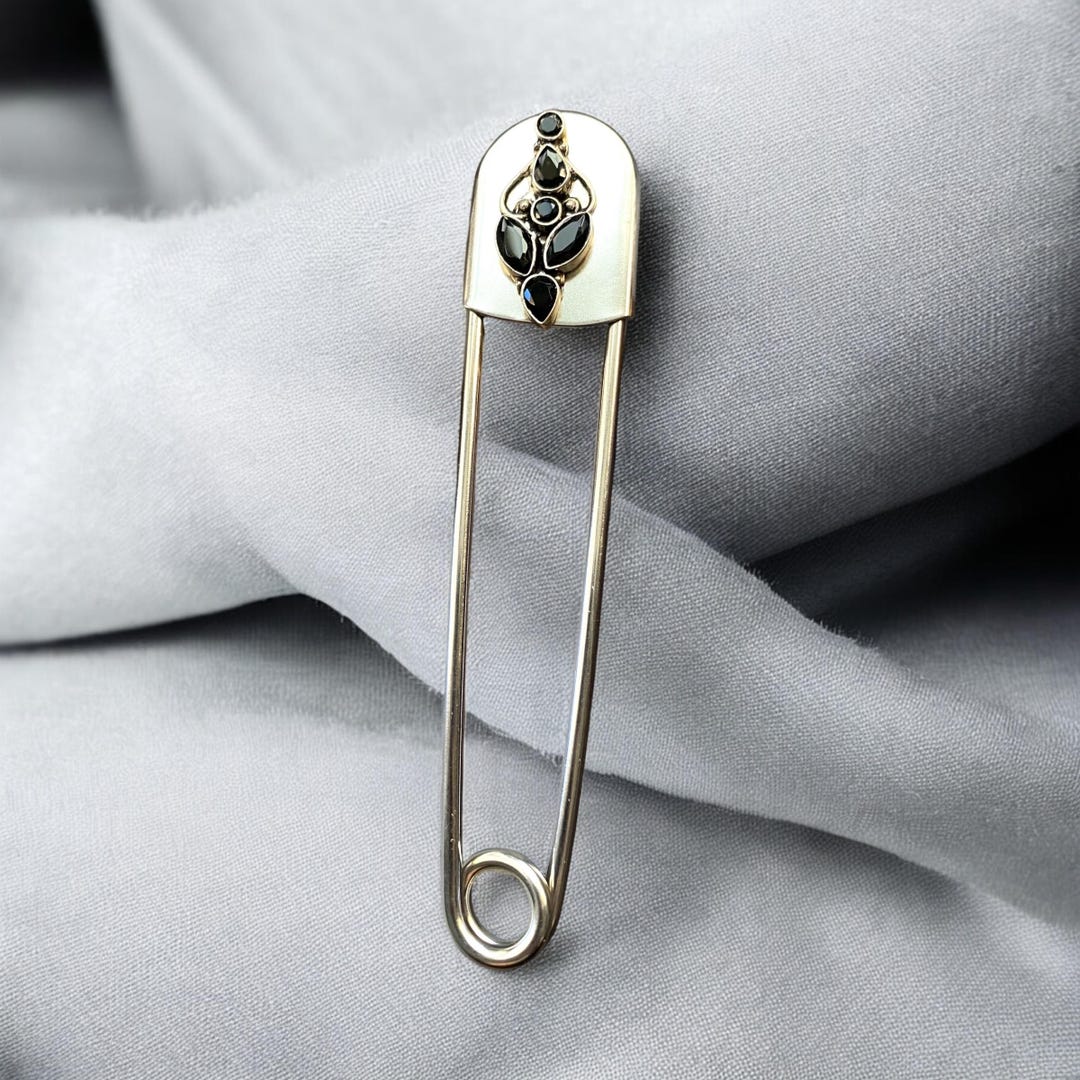 Jumbo Safety Pin Keychain With Black Onyx, Scarf Pin, Hat Pin, Key ...