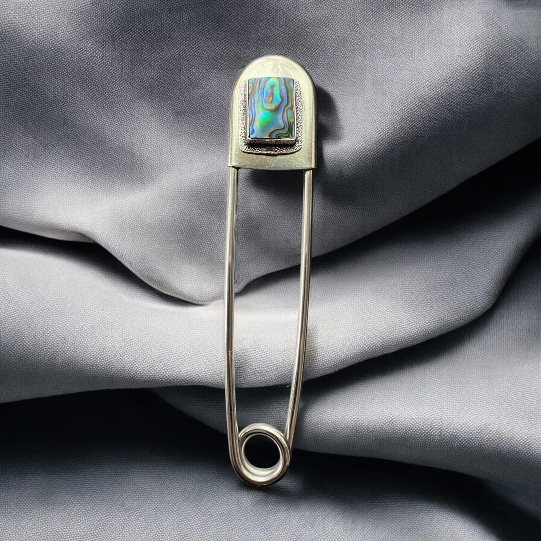 Jumbo Safety Pin Keychain With Abalone Shell, Scarf Pin, Hat Pin, Key ...