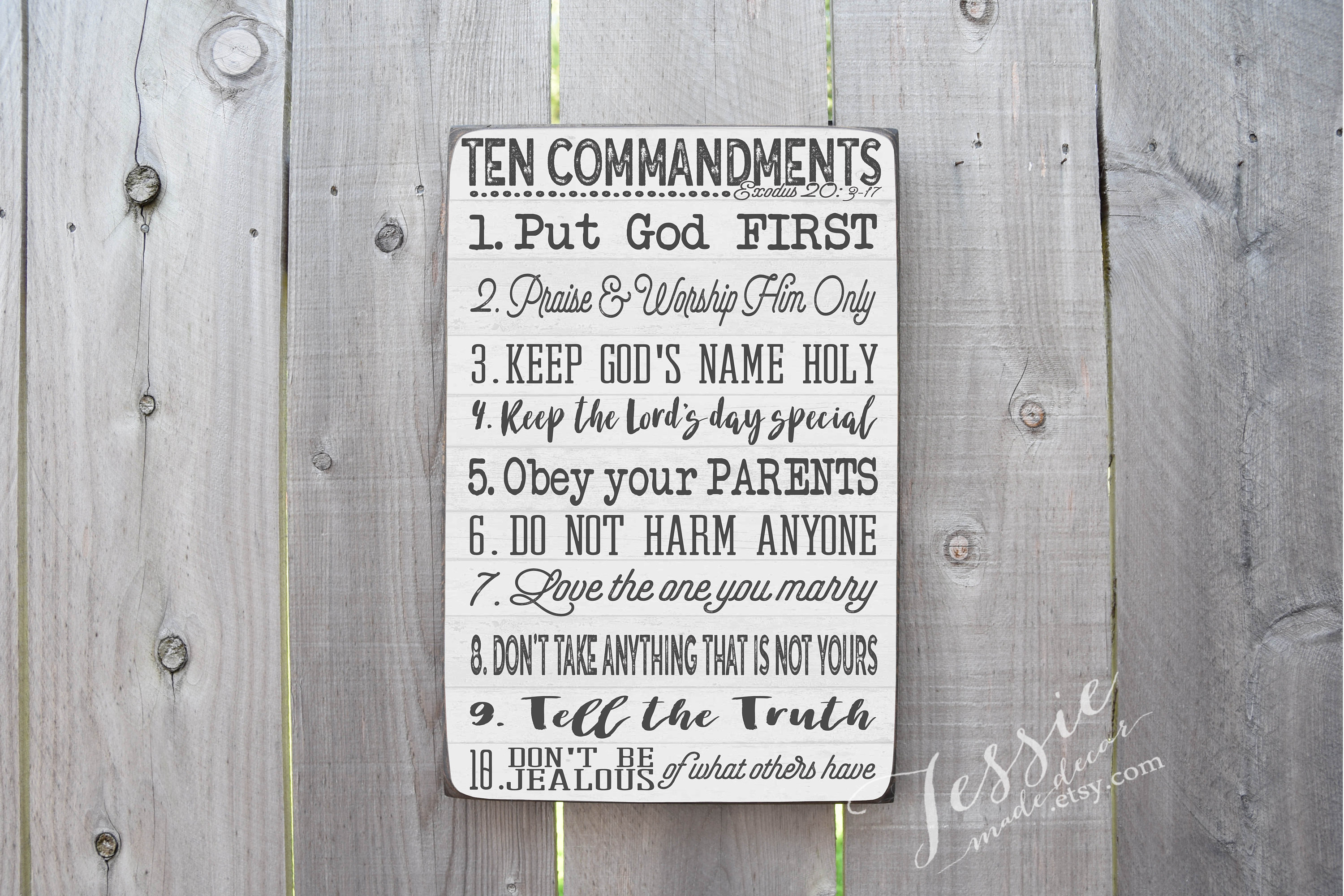 Whitewashed Ten Commandments Sign - Christian Scripture Decor - Etsy