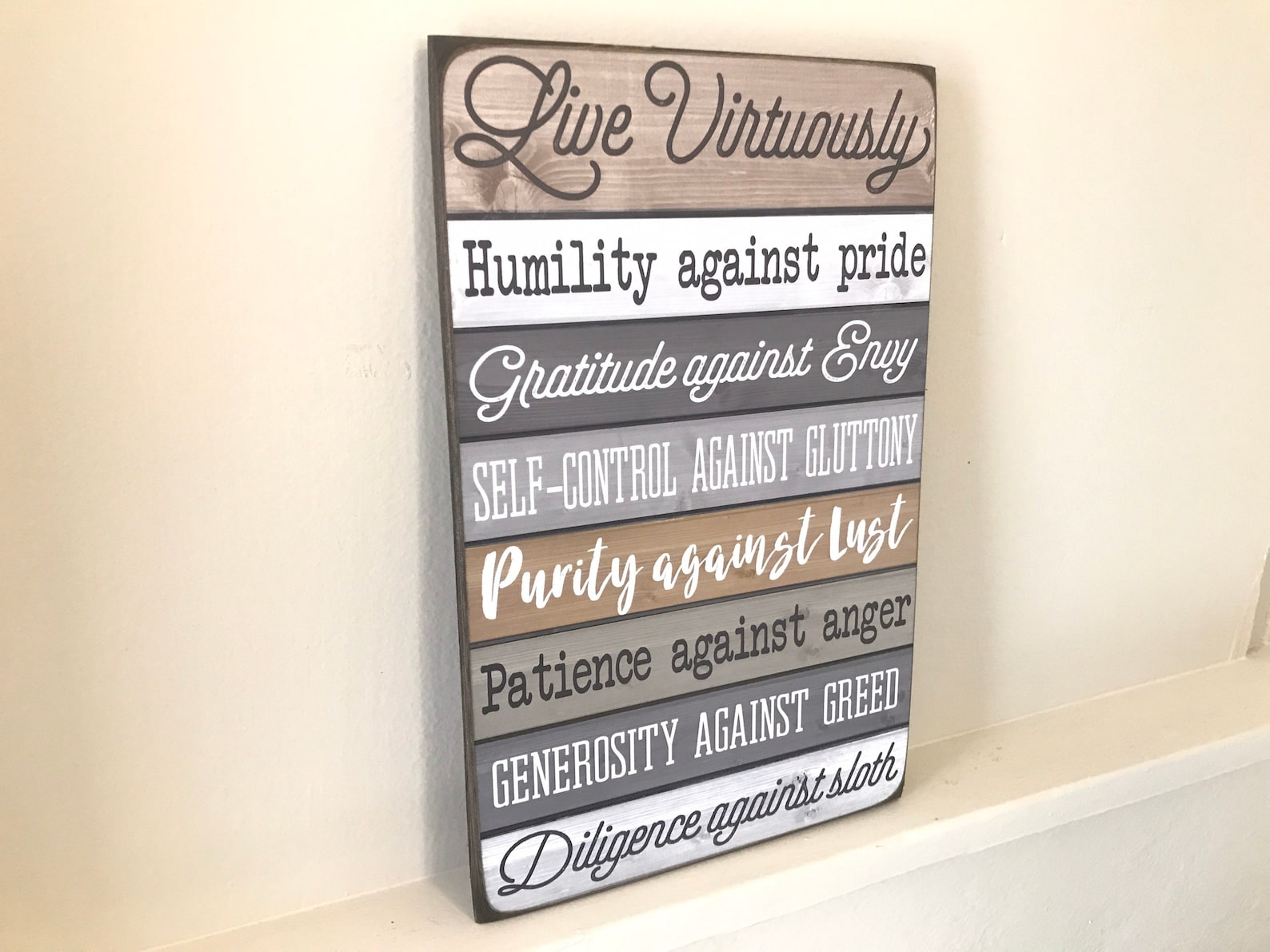 Seven Virtues Wood Sign - 7 Virtues - Catholic Decor - Catechism ...