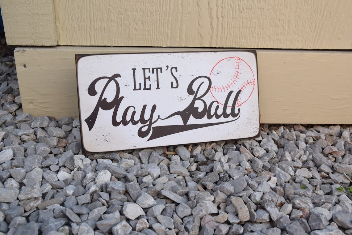 Let's Play Ball Sports Sign - Baseball Sign - Football Sign - Wood Sign ...