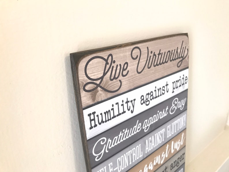 Seven Virtues Wood Sign - 7 Virtues - Catholic Decor - Catechism ...