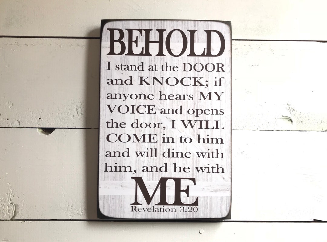 Scripture Sign - Revelation 3:20 - Bible Verse - Behold I Stand at the ...