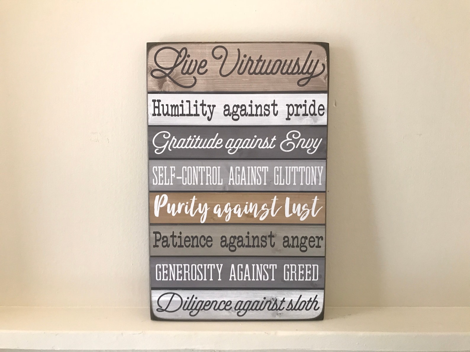 Seven Virtues Wood Sign - 7 Virtues - Catholic Decor - Catechism ...