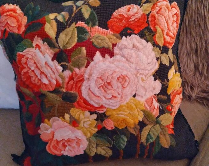 Needlepoint and Petit Point Pillow Cover-case Roses Small Basket - Etsy