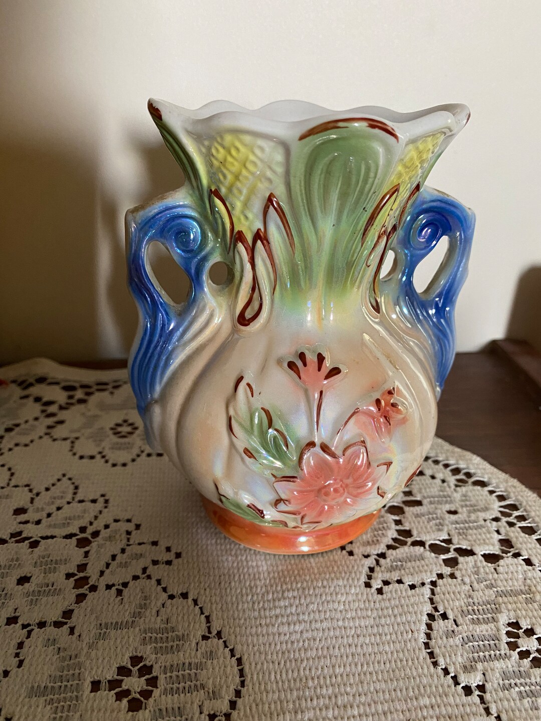 Vintage Lusterware Vase Made in Brazil With Handles and Colorful ...
