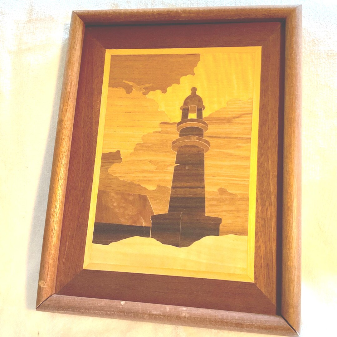 Vintage Marquetry Wood Art Handcrafted Lighthouse Framed - Etsy