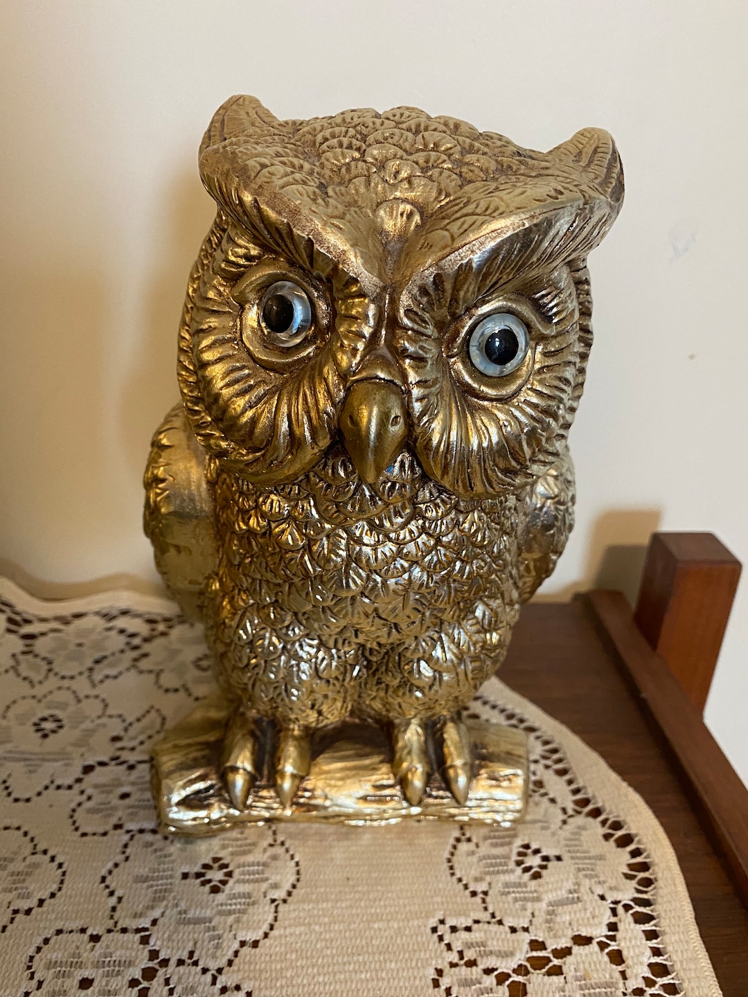 Lenwile Ardalt Artware Ceramic Owl Figurine Mid-century Gold Toned Owl ...
