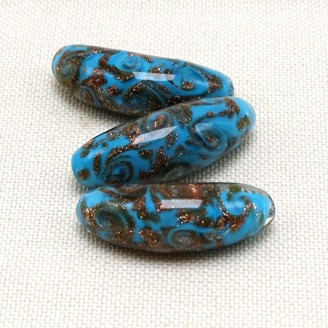 Murano Glass Puff Tube Bead Turquoise Copperapprox. 14mm - Etsy