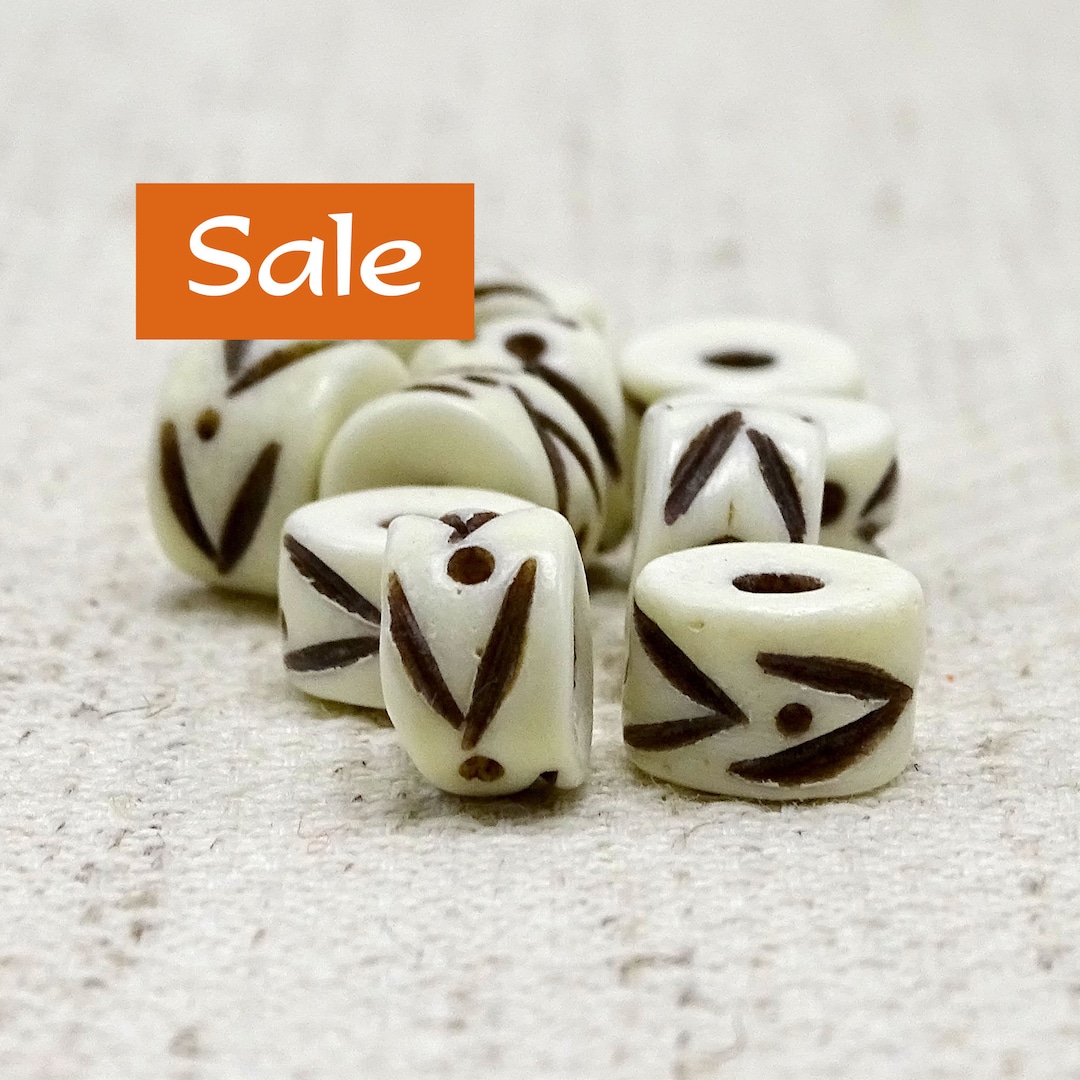 Flat Edge Carved Bone Hair Beads Arrow Dot Pattern9mm X 7mm50 Pcs. SALE ...