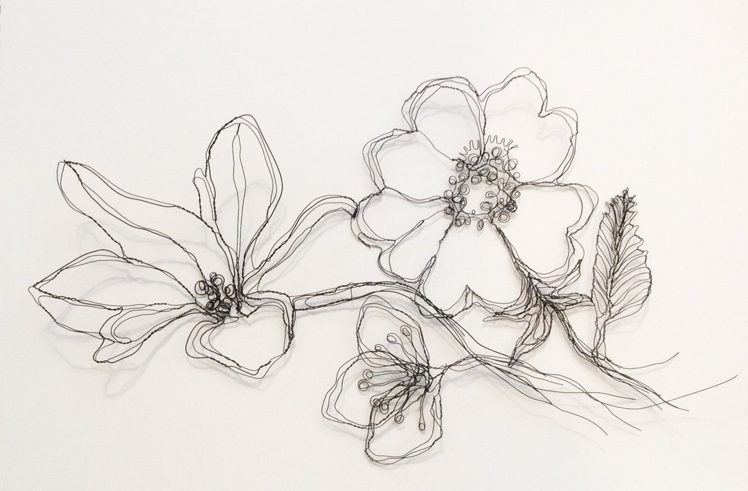 3 Flower Floral Botanical Wire Wall Art 18" X 24" by Elizabeth Berrien ...