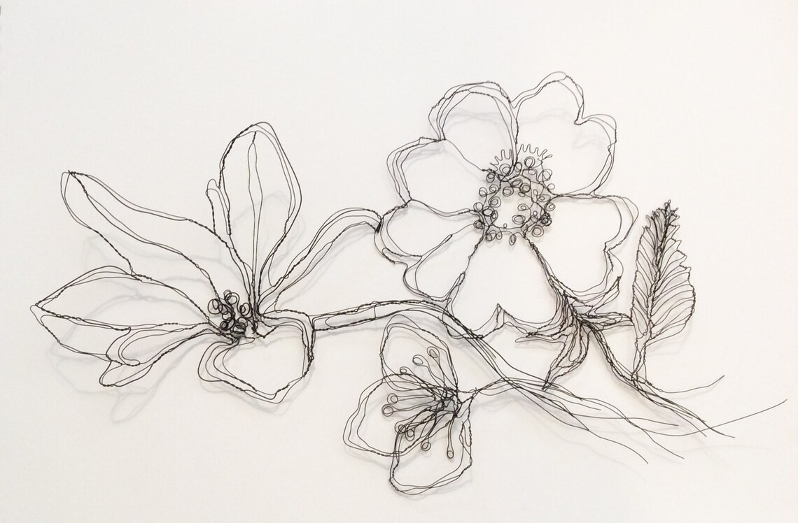 3 Flower Floral Botanical Wire Wall Art 18" X 24" by Elizabeth Berrien ...