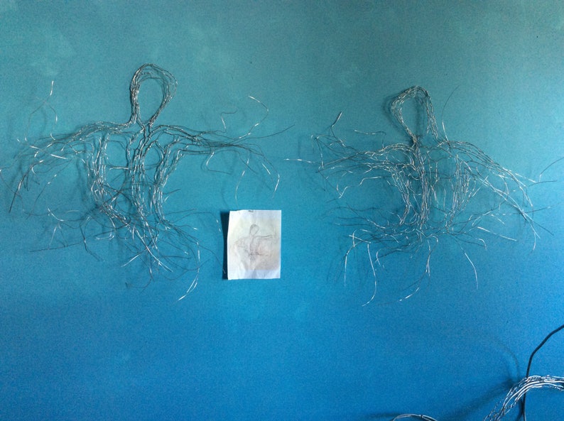 Wire Sculpture Kung Fu Figure: 36in Abstract Wall Art by Elizabeth ...
