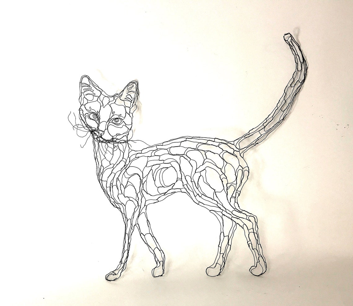 Wall Kitty Cat 2D Wire Sculpture by Elizabeth Berrien - Etsy