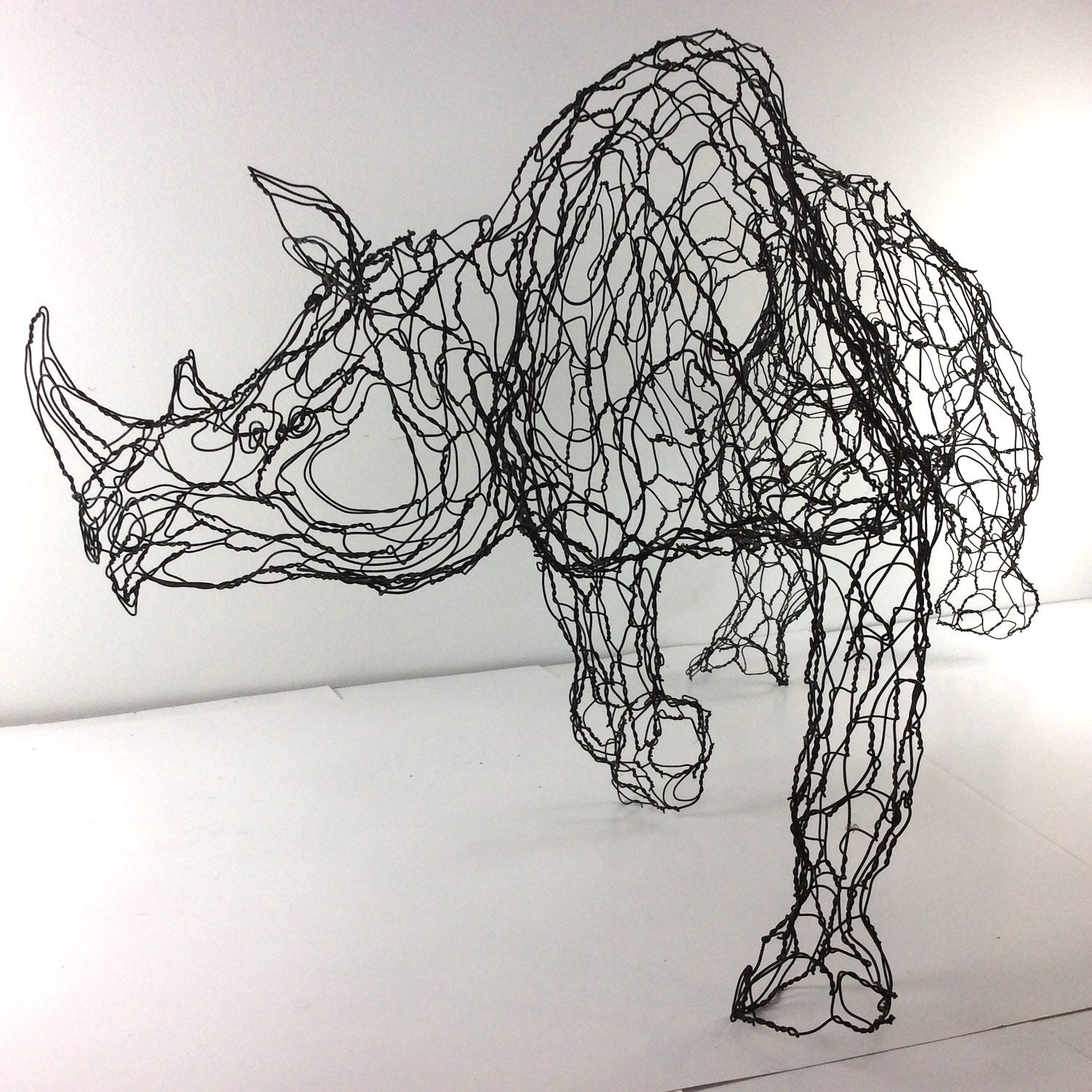 Black Rhino 30" Steel Wire Sculpture by Elizabeth Berrien - Etsy