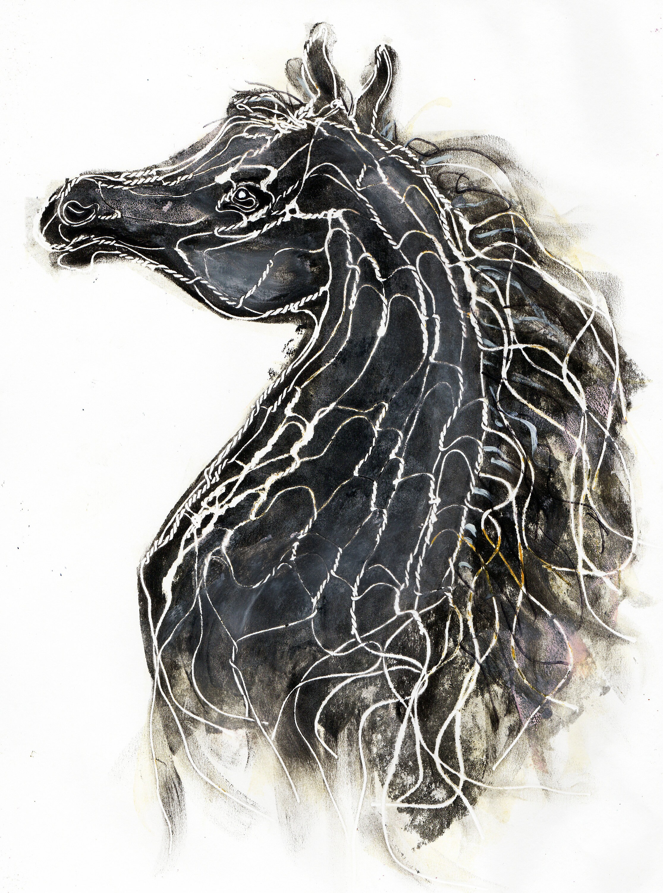 Arabian Wire Horse Head Print Rare Monotype One-of-a-kind by - Etsy