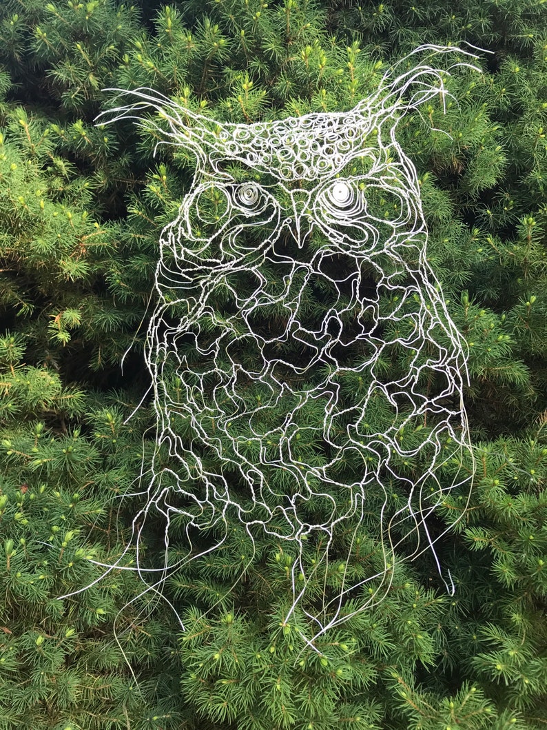 Owl Spirit Wire Sculpture 16" X 20" Wall Art by Wire Sculptor Elizabeth ...