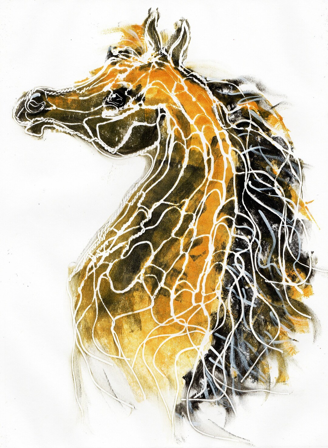 Arabian Wire Horse Head Print, Rare Monotype, One-of-a-kind by ...