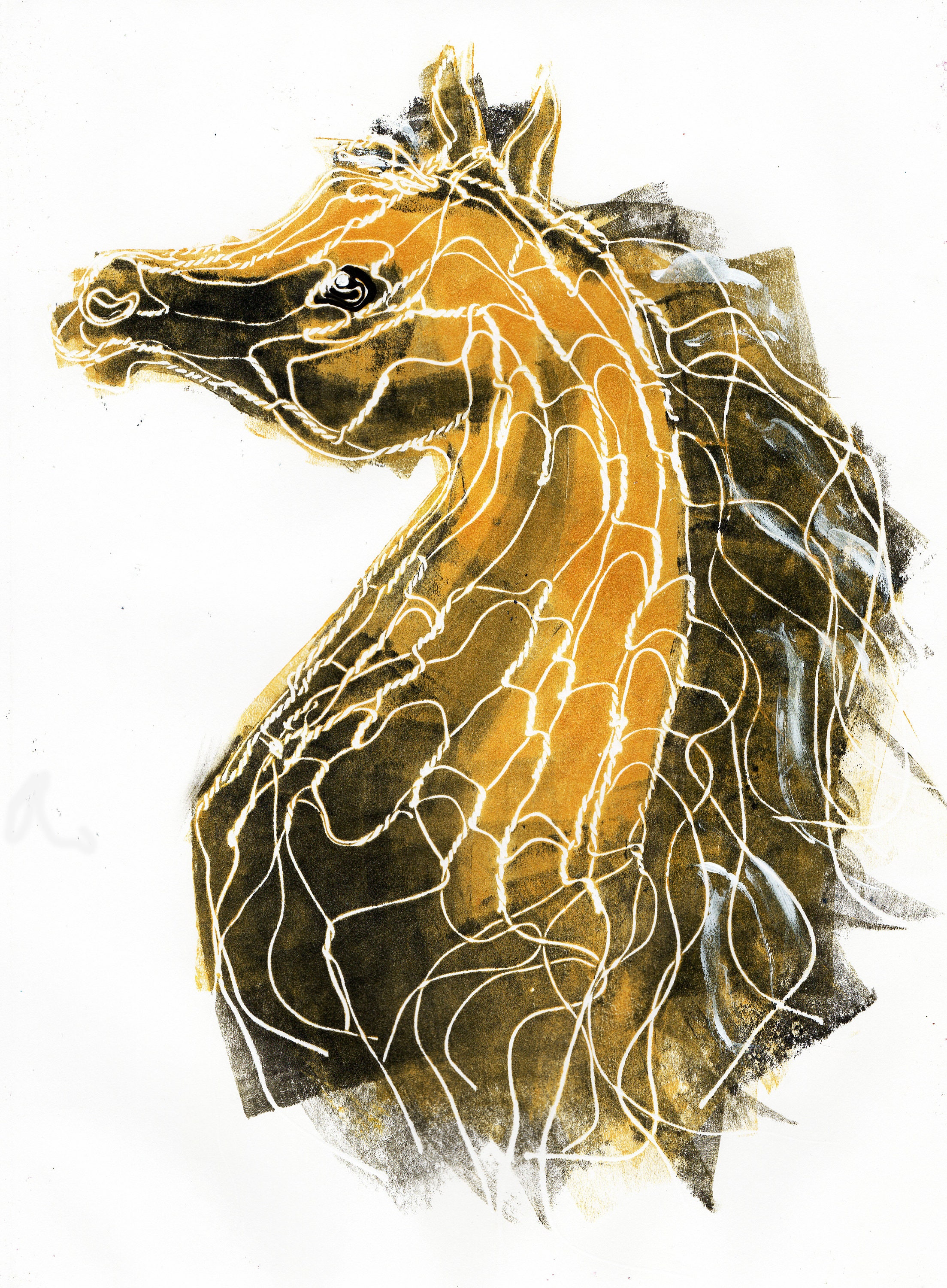 Arabian Wire Horse Head Print Rare Monotype One-of-a-kind by - Etsy