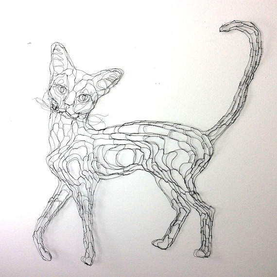 Wall Kitty Cat 2D Wire Sculpture by Elizabeth Berrien | Etsy