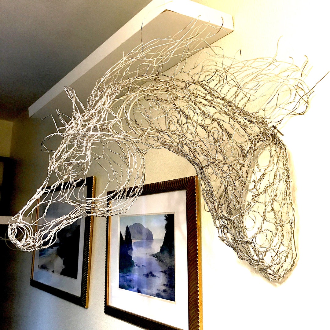 Arabian Horse Head Wire Sculpture, Silver Dappled, 27" 3D Wire Wall Art ...