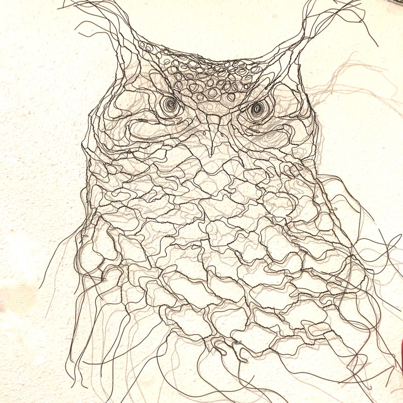 Owl Spirit Wire Sculpture 16" X 20" Wall Art by Wire Sculptor Elizabeth ...