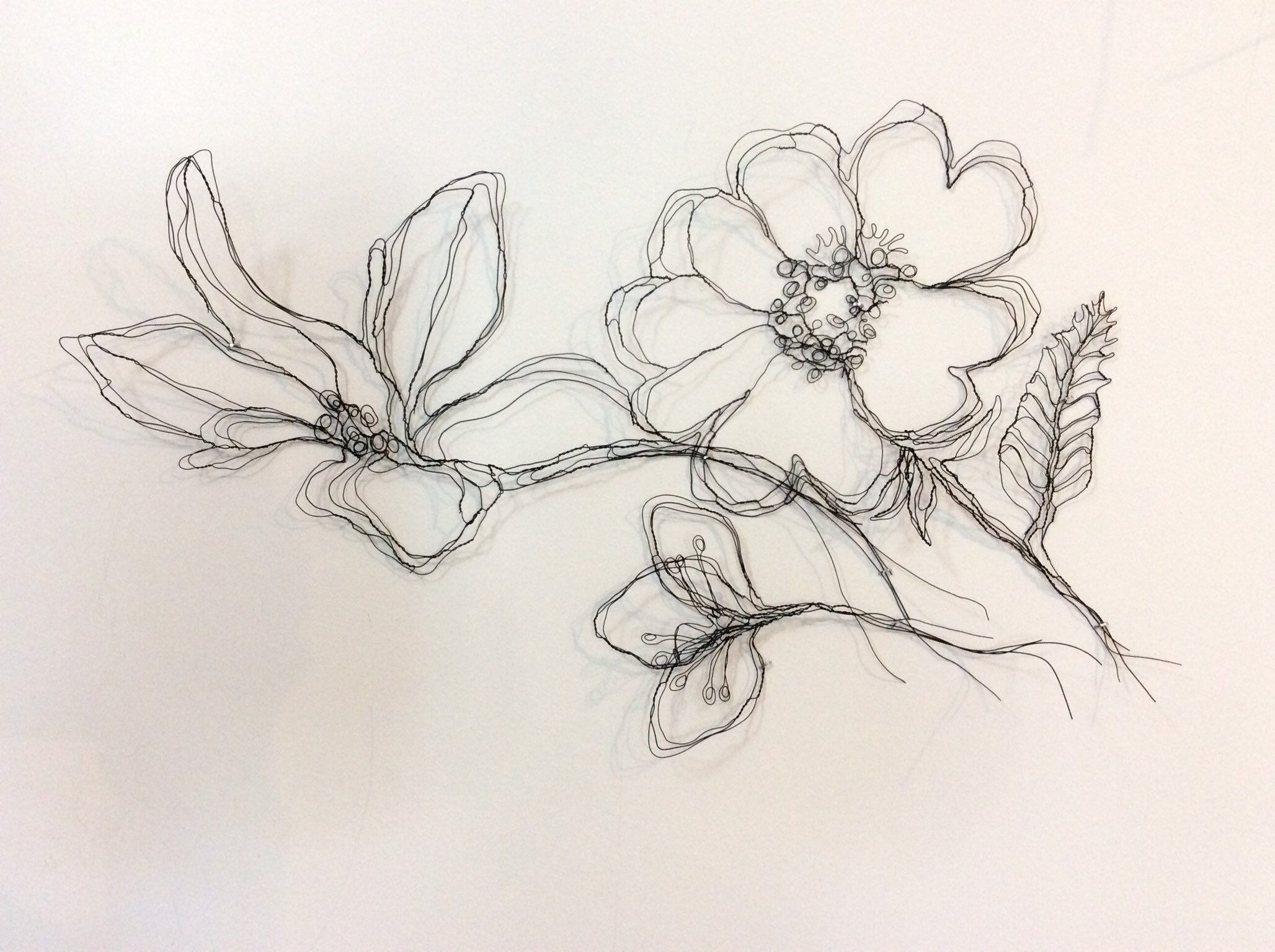 3 Flower Floral Botanical Wire Wall Art 18" X 24" by Elizabeth Berrien ...