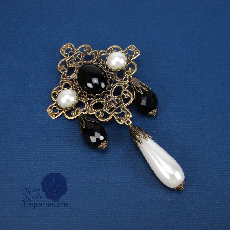 Black brooch bodice jewelry brooch with pearls jewel | Etsy
