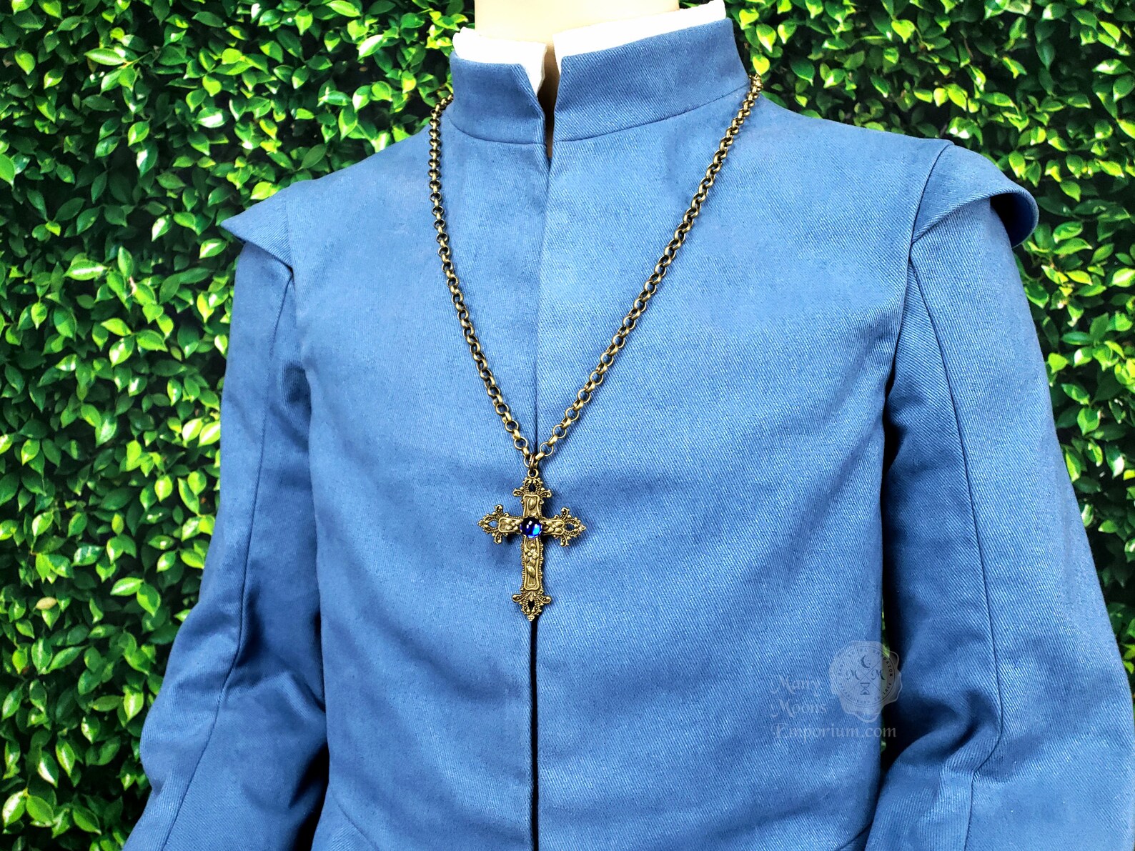 Large Cross Chain Necklace Sapphire Blue Gold Silver - Etsy