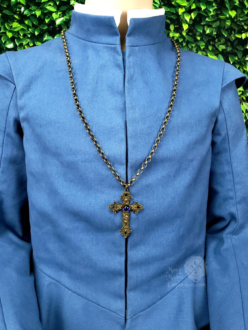 Large Cross, Chain Necklace, Sapphire Blue, Gold Silver Bronze, Cosplay ...