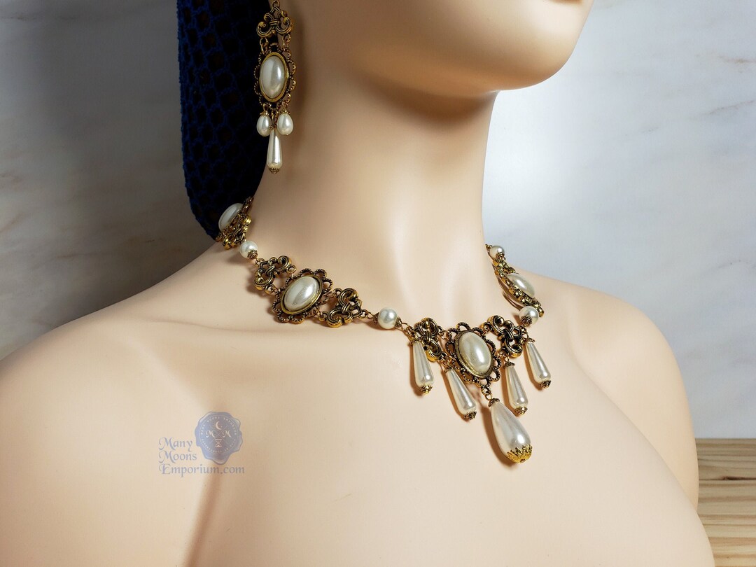 Antique Gold & Pearl Renaissance Collar, Tudor Jewelry, Elizabethan ...