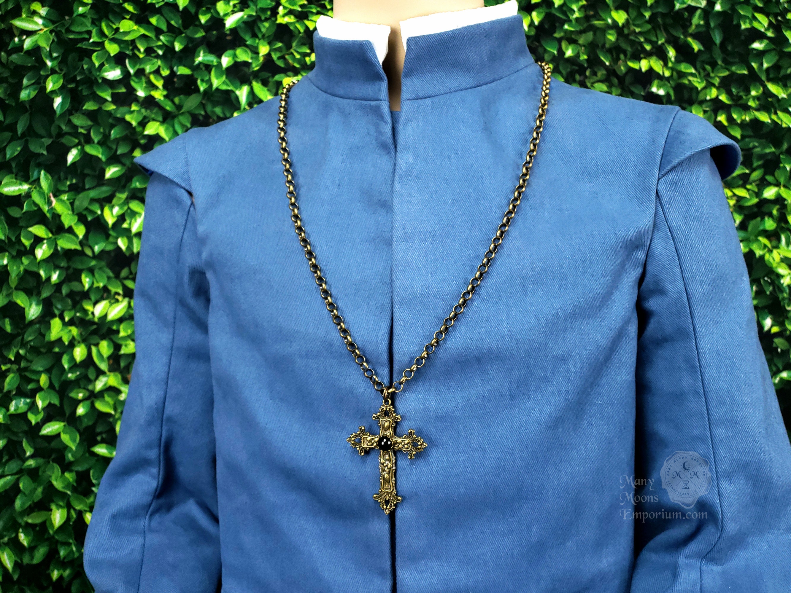 Large cross chain necklace sapphire blue gold silver | Etsy