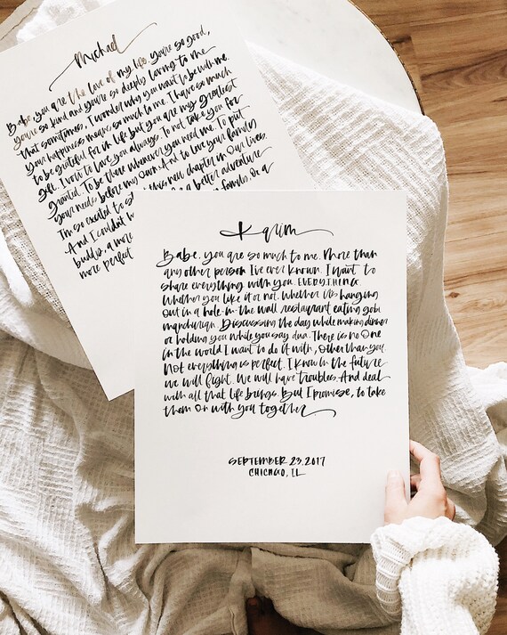 CUSTOM VOWS Calligraphy Wedding Vows Brush Lettered Wedding | Etsy