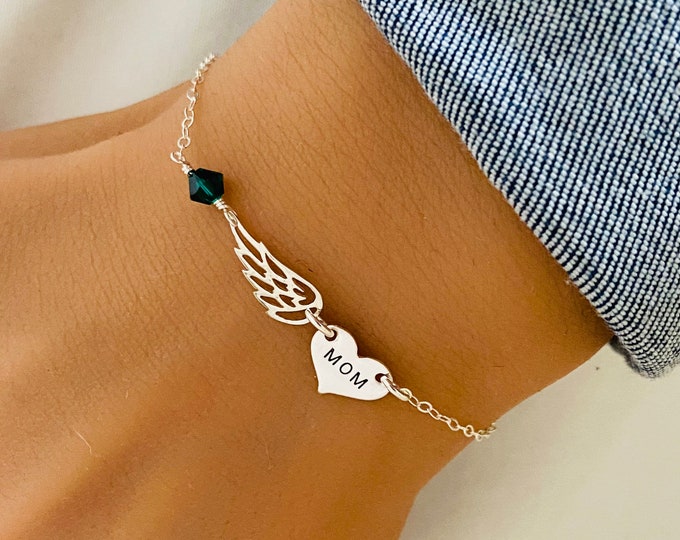 Personalised Memorial Bracelet in Silver or Gold, Angel Wing Jewelry ...