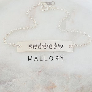 Personalised ASL Bracelet, Sign Language Jewelry, Name Bracelet, Hand ...