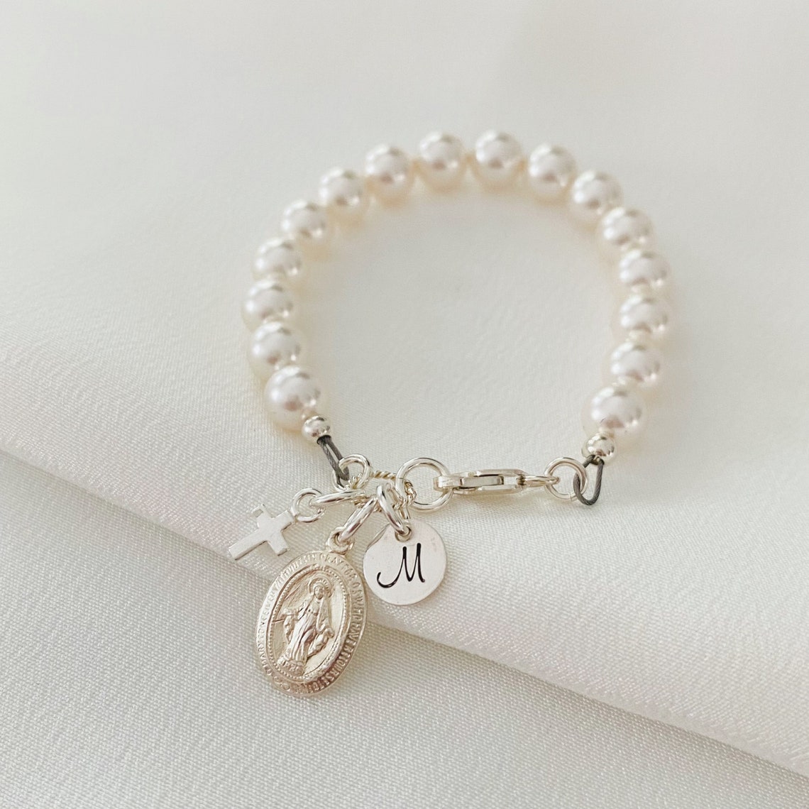 Personalised Virgin Mary Bracelet, Cross Jewelry, First Communion Gift ...